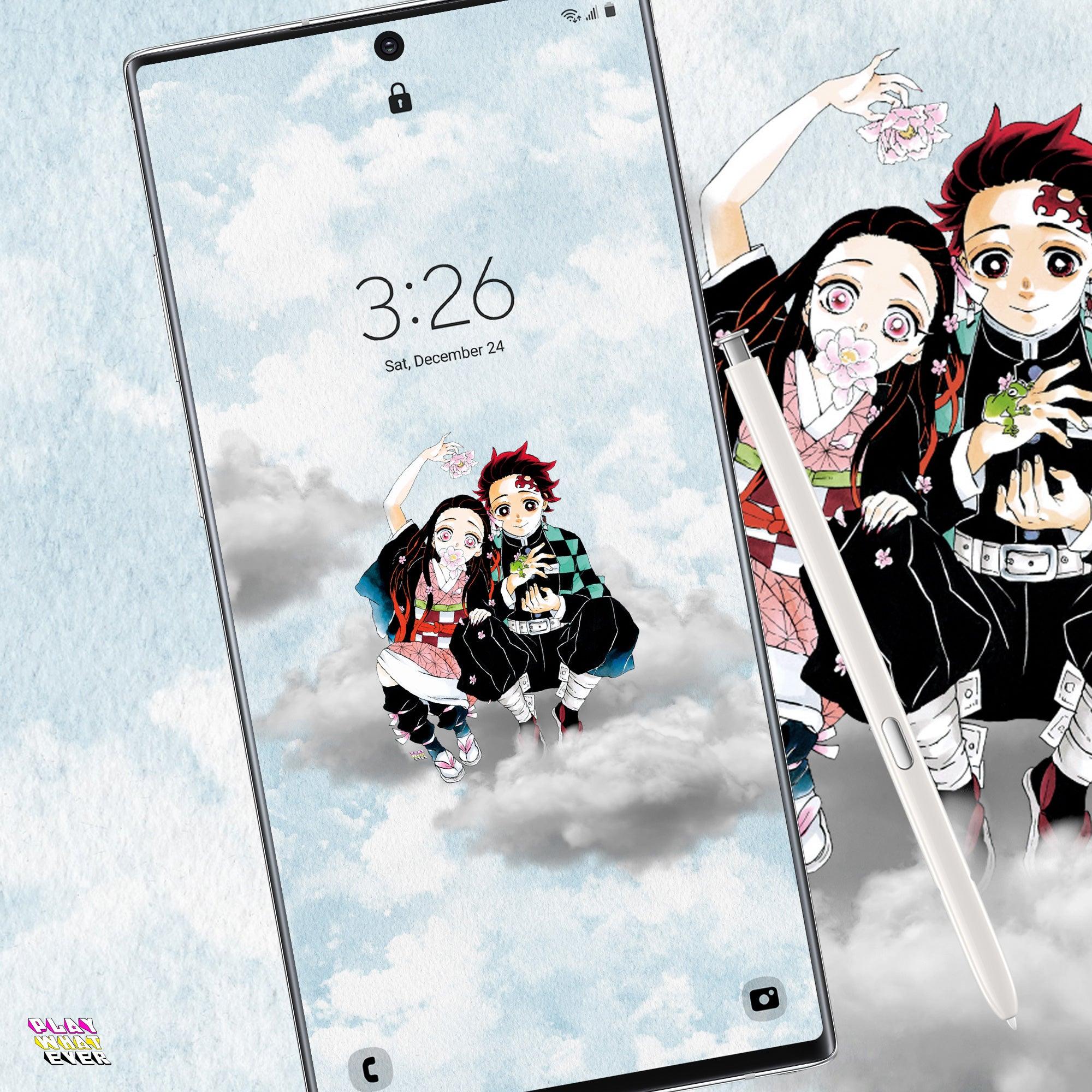 Demon Slayer Tanjiro & Nezuko Siblings on a Cloud Phone Wallpaper – PlayWhatever