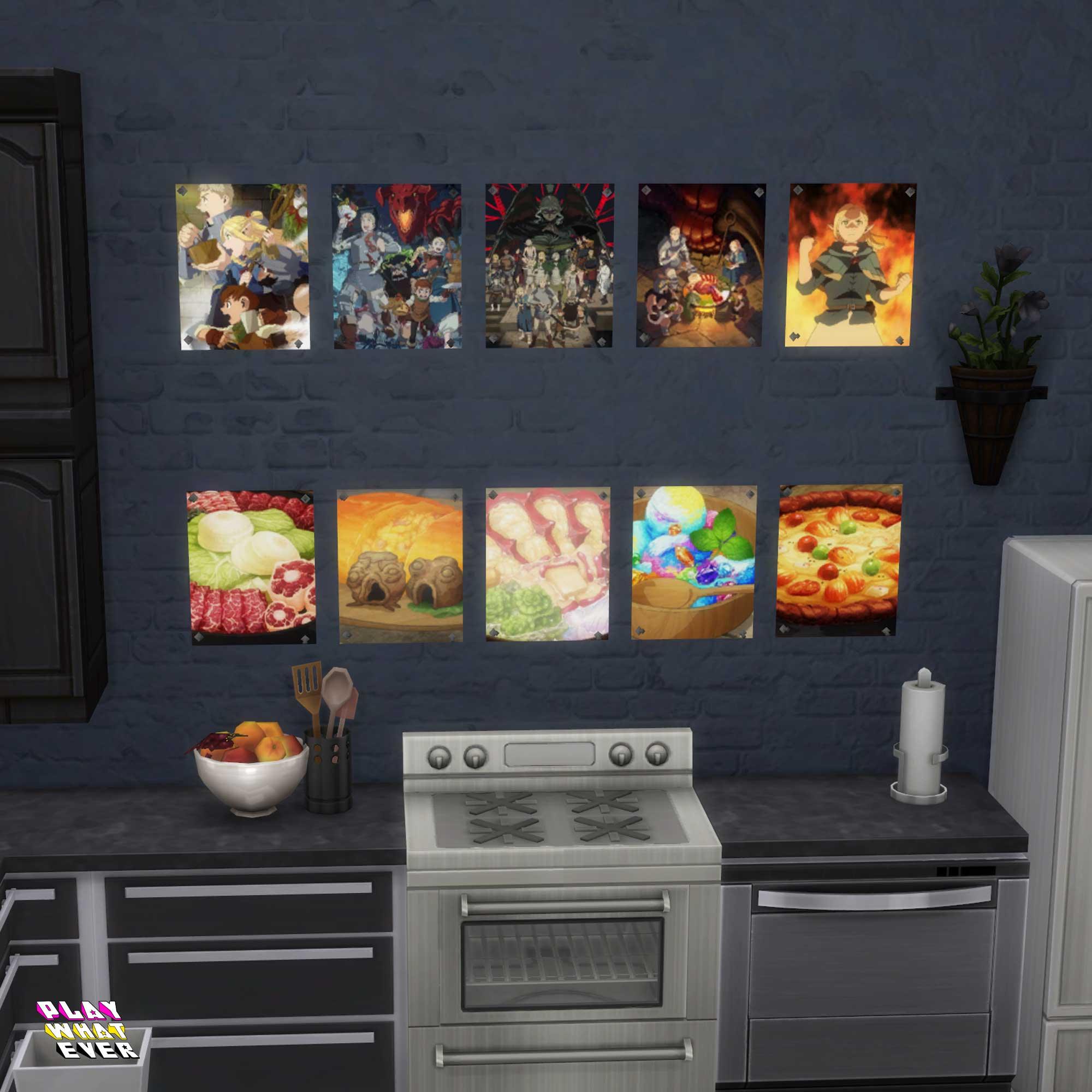 Sims 4 CC Delicious in Dungeon Anime Poster Set