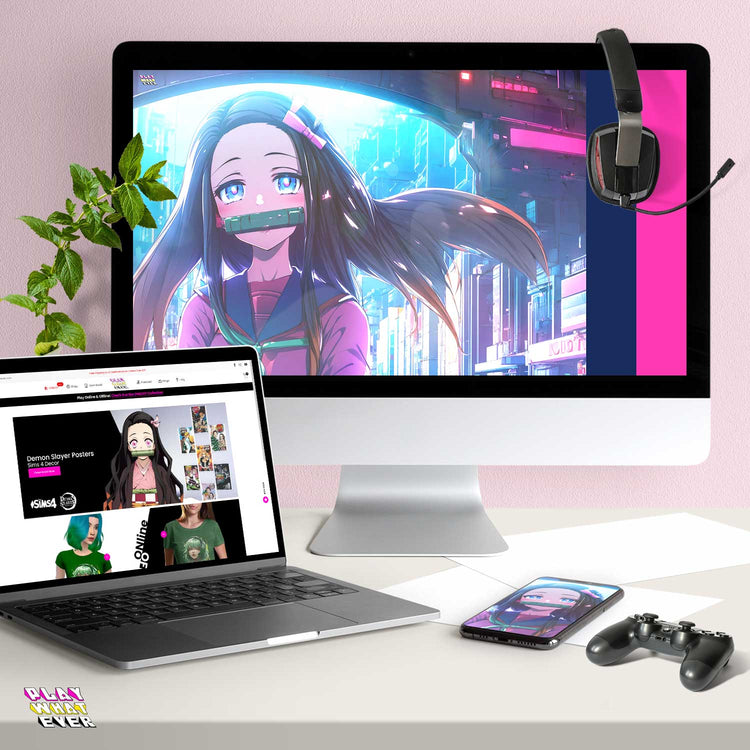 Demon Slayer Nezuko School Girl Cyber City Desktop Wallpaper